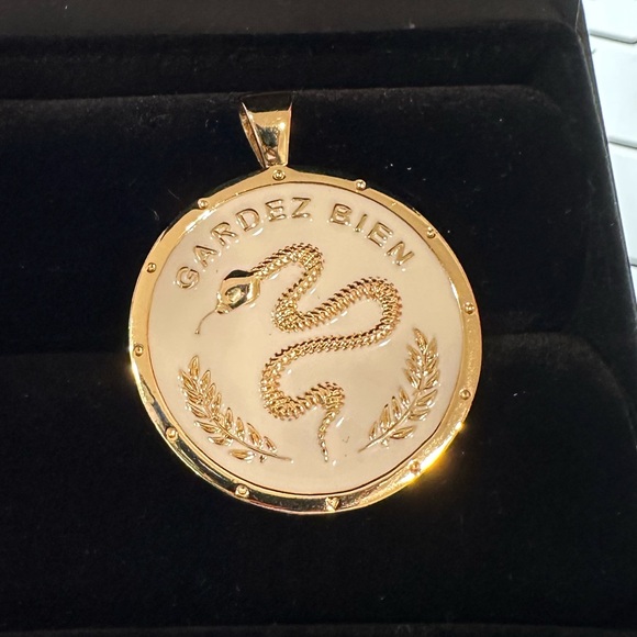 Jane Win | Jewelry | Jane Win Protect White Enamel Coin Pendant | Poshmark